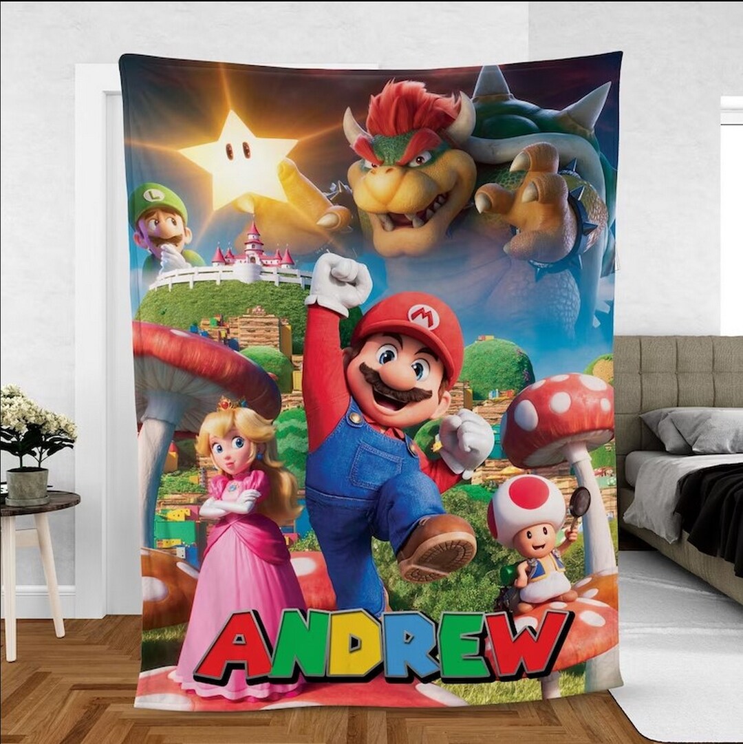 Custom Super Mario Name Blanket, Mario Decoration, Custom Super Mario ...