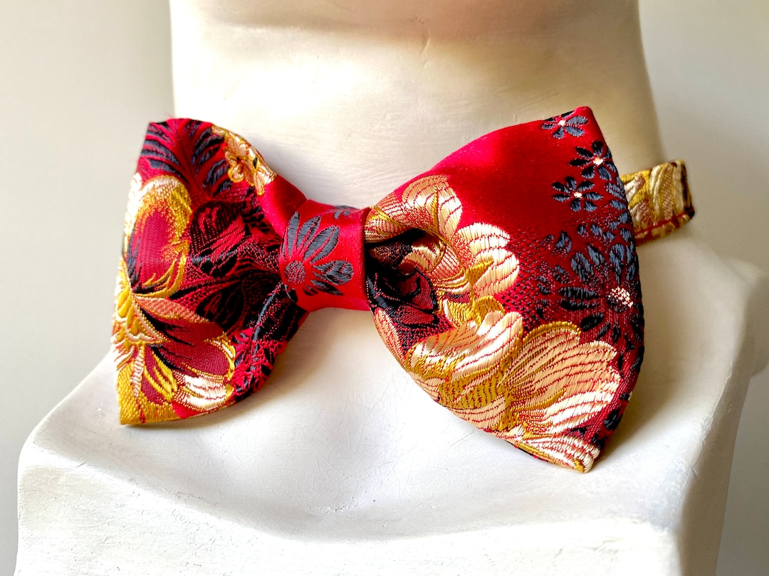 Luxe Bow Tie Made From Fine Japanese Silk Chinoiserie Floral in Gold ...