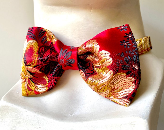 Luxe Bow Tie Made From Fine Japanese Silk Chinoiserie Floral in Gold ...