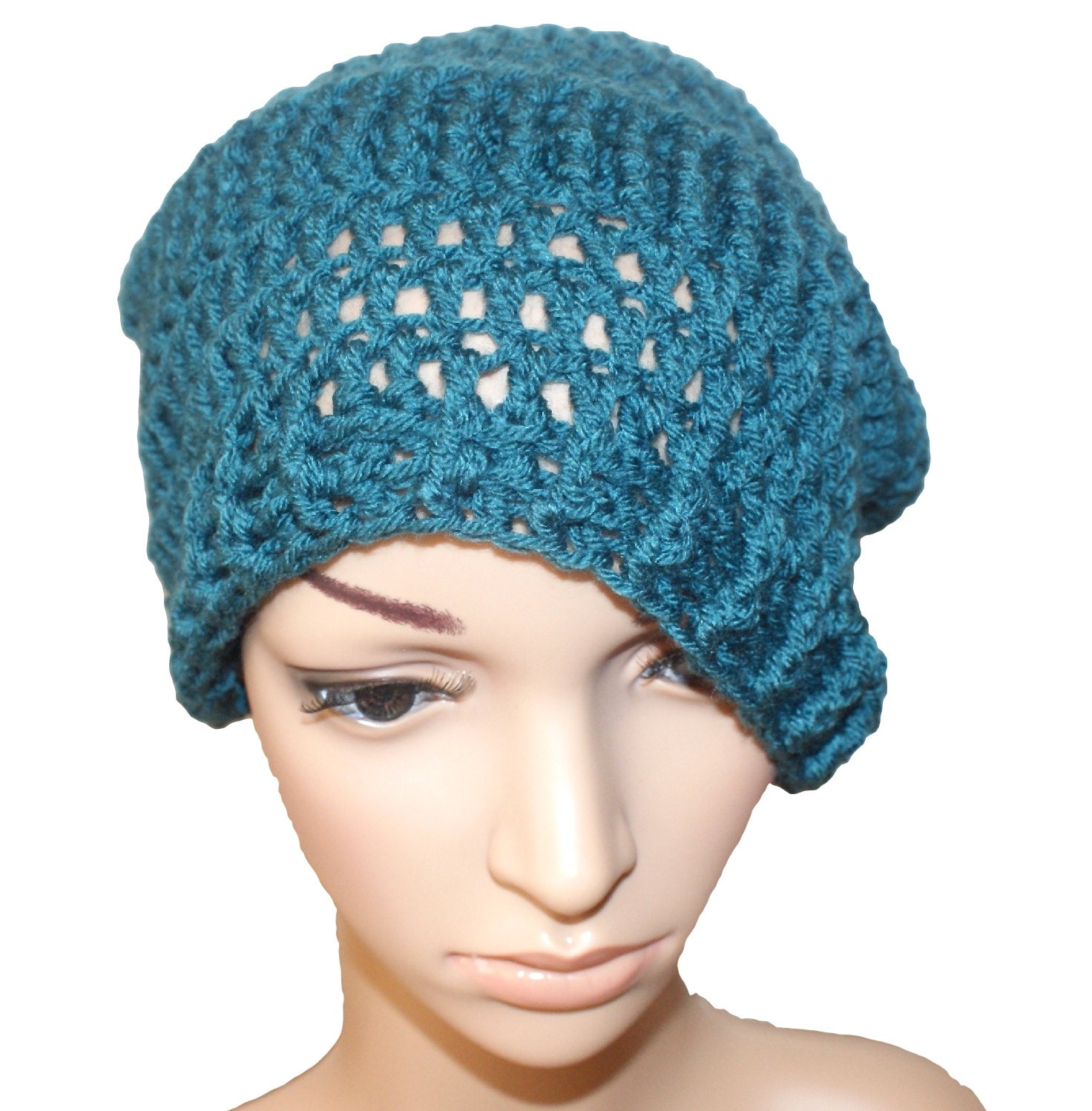 Teal Winter Hat, Teal Hat, Womens Crochet Hat, Teal Slouch Hat, Beanie ...