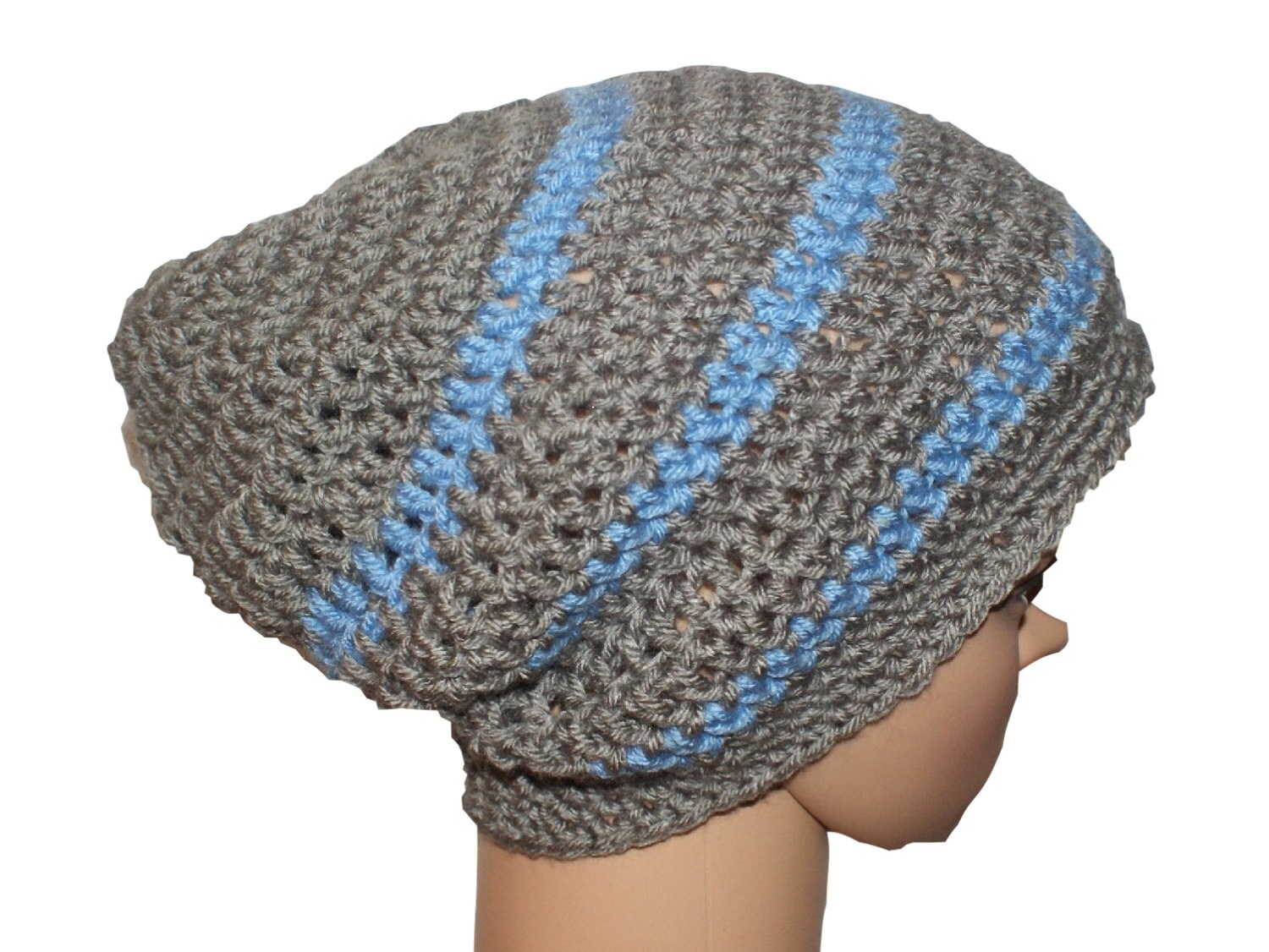 Gray and Blue Stripe Crochet Slouch Hat - Etsy