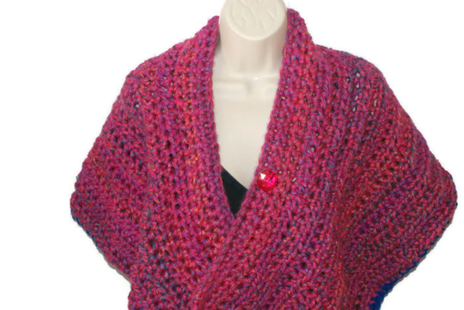 Womens Shawl, Shawl Wrap, Hot Pink Shawl, Crochet Wrap, Button Shawl ...
