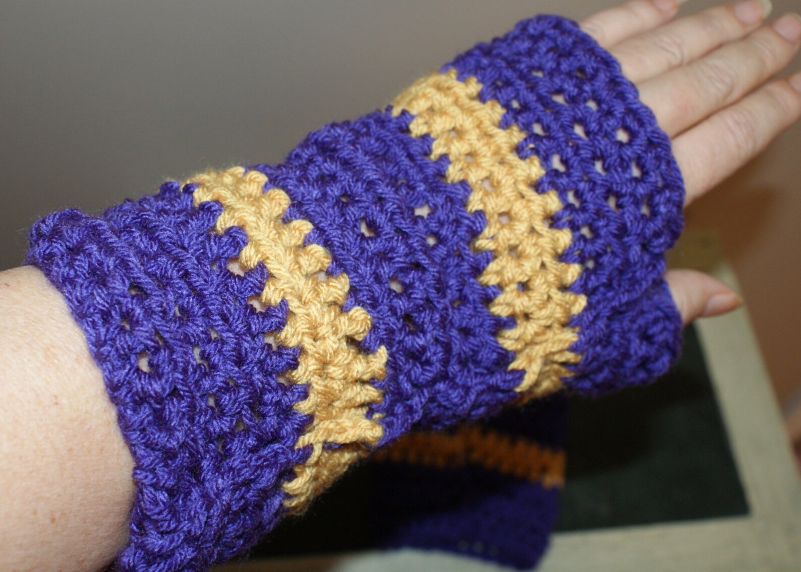 Crochet Mittens, Mens Hand Warmers, Purple Winter Mittens, Fingerless ...