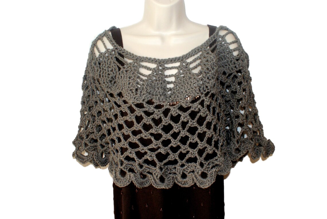 Elegant Capelet, Grey Capelet, Woman Poncho, Gray Poncho, Trendy Shawl ...