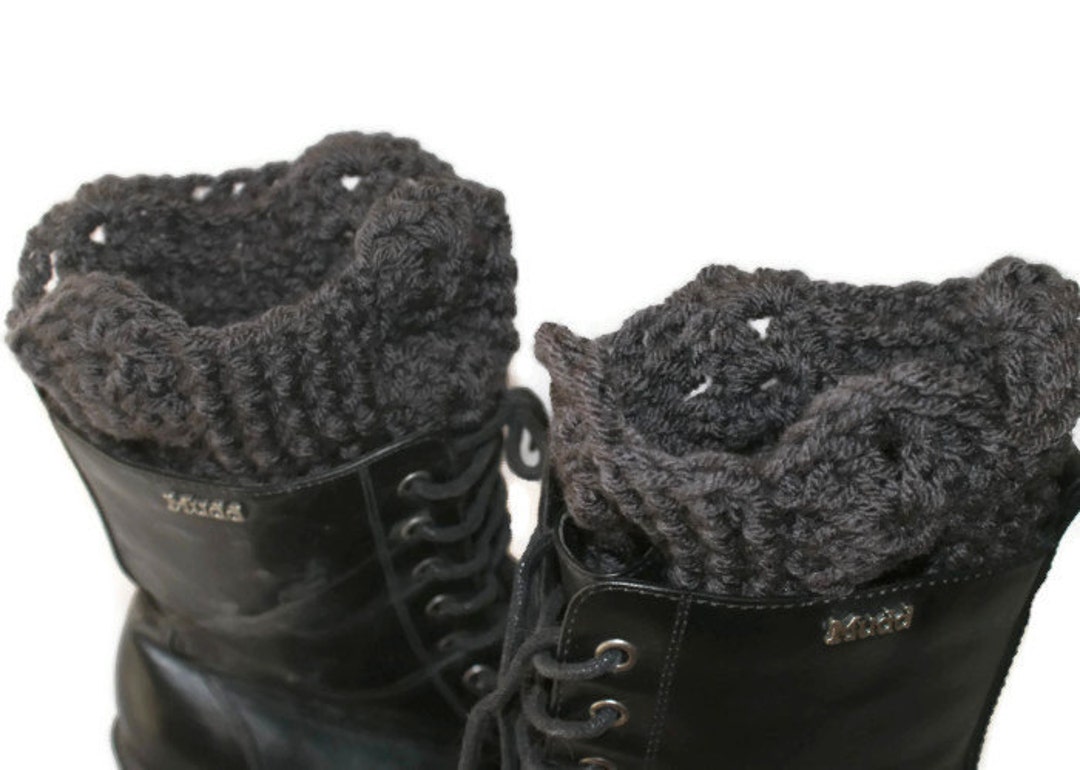 XL Boot Cuffs, Crochet Boot Toppers, Black Leg Warmers, Womens Boot ...