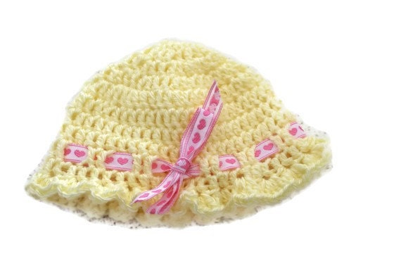 Items similar to Crochet Yellow Baby Hat - Newborn Baby Girl Hat with ...