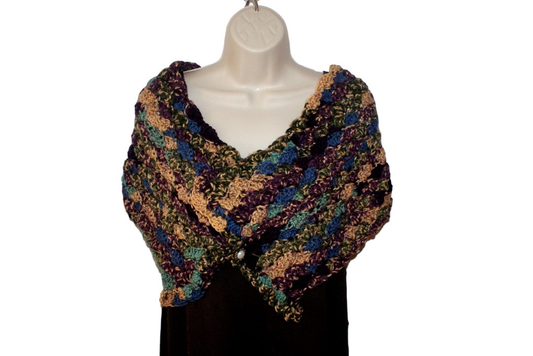 Crochet Shawl, Shoulder Wrap, Romantic Shawl, Womens Stole, Button ...