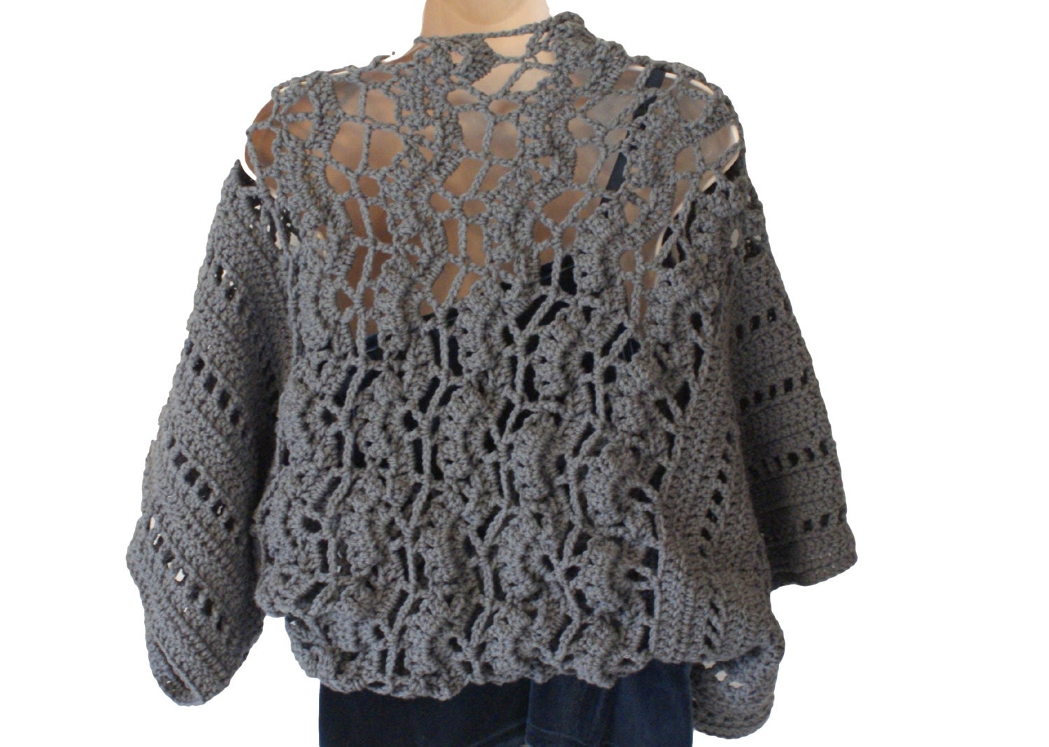 Crochet Bolero, Evening Shrug, Womens Bolero, Lacy Shrug, Gray Bolero ...