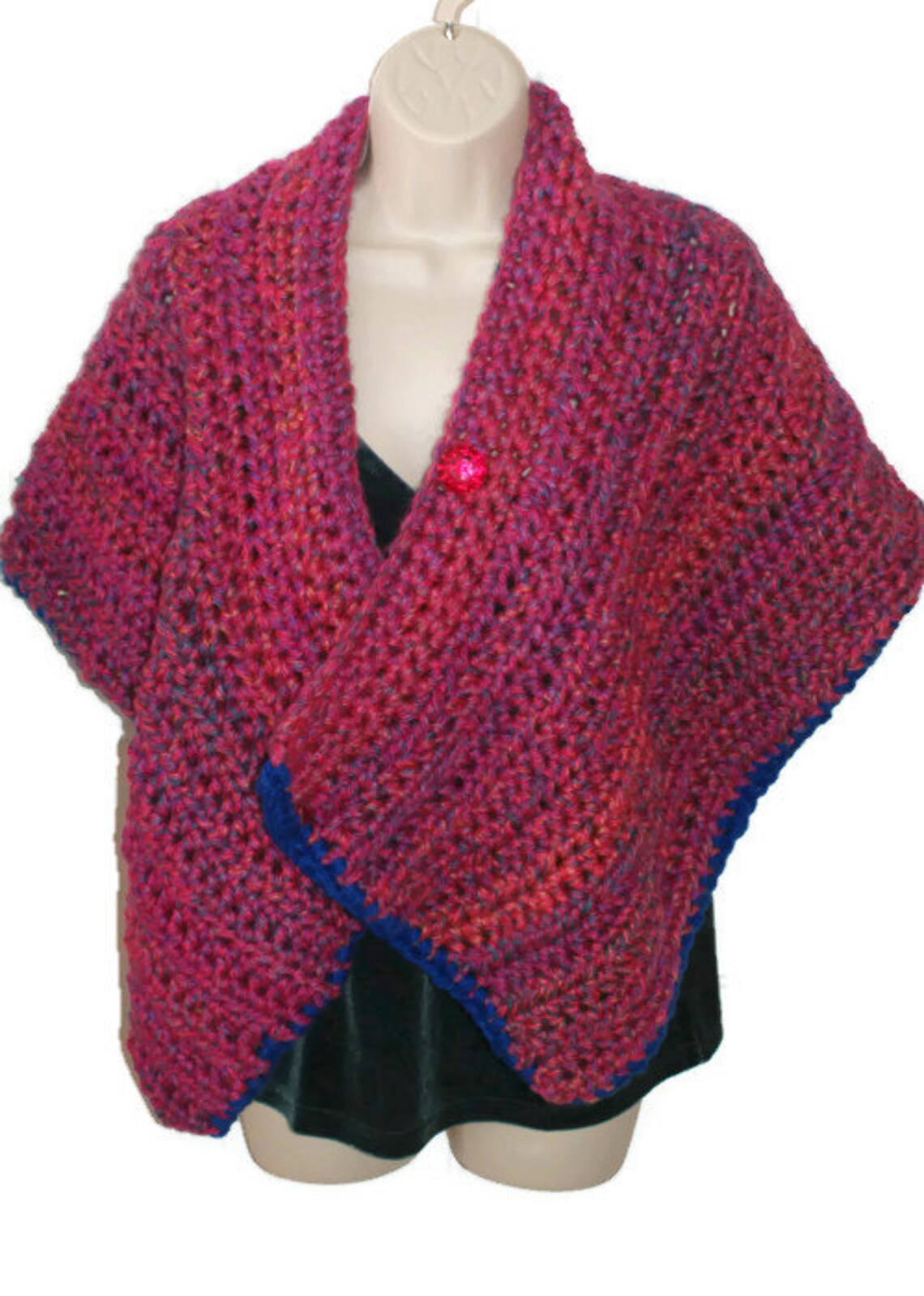 Womens Shawl, Shawl Wrap, Hot Pink Shawl, Crochet Wrap, Button Shawl ...