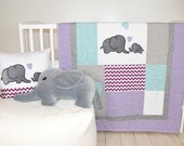 Elephant Baby Quilt Gray Purple Teal Crib Bedding Purple - Etsy Canada
