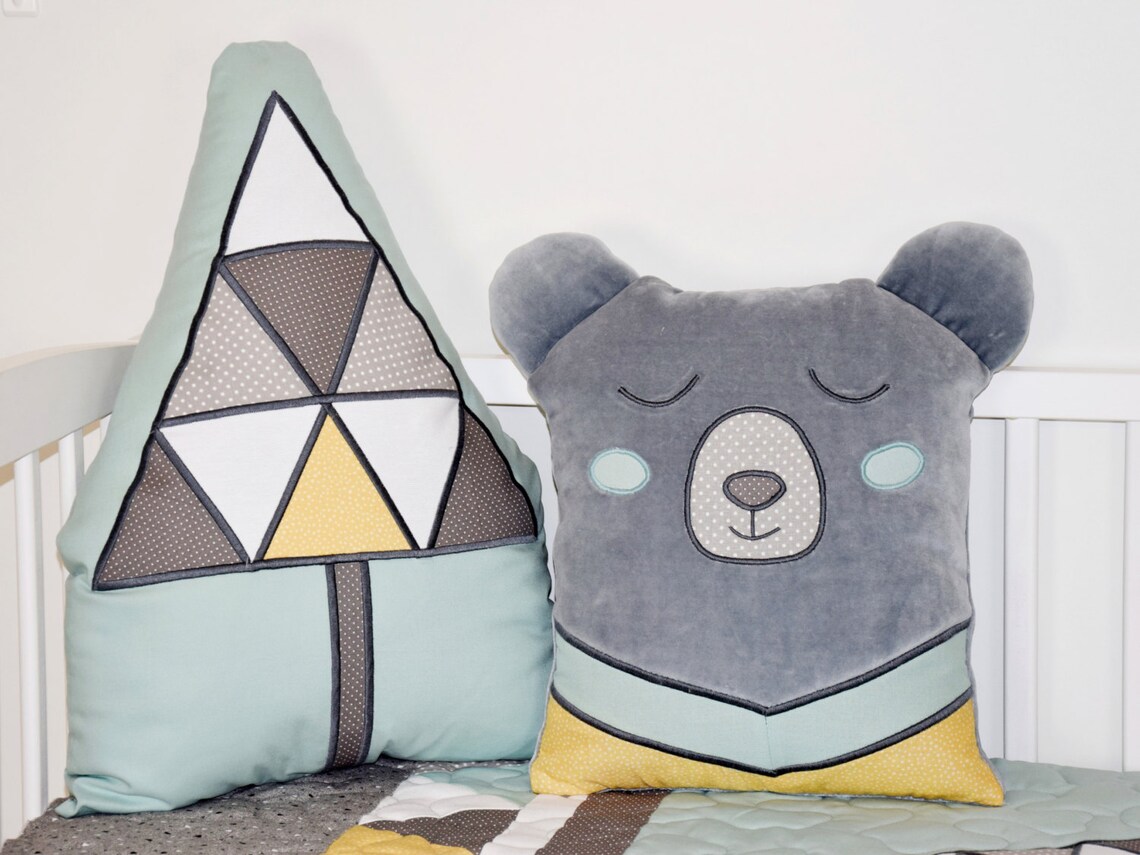 Bear Pillow, Woodland Cushion, Teddy Plush - Etsy