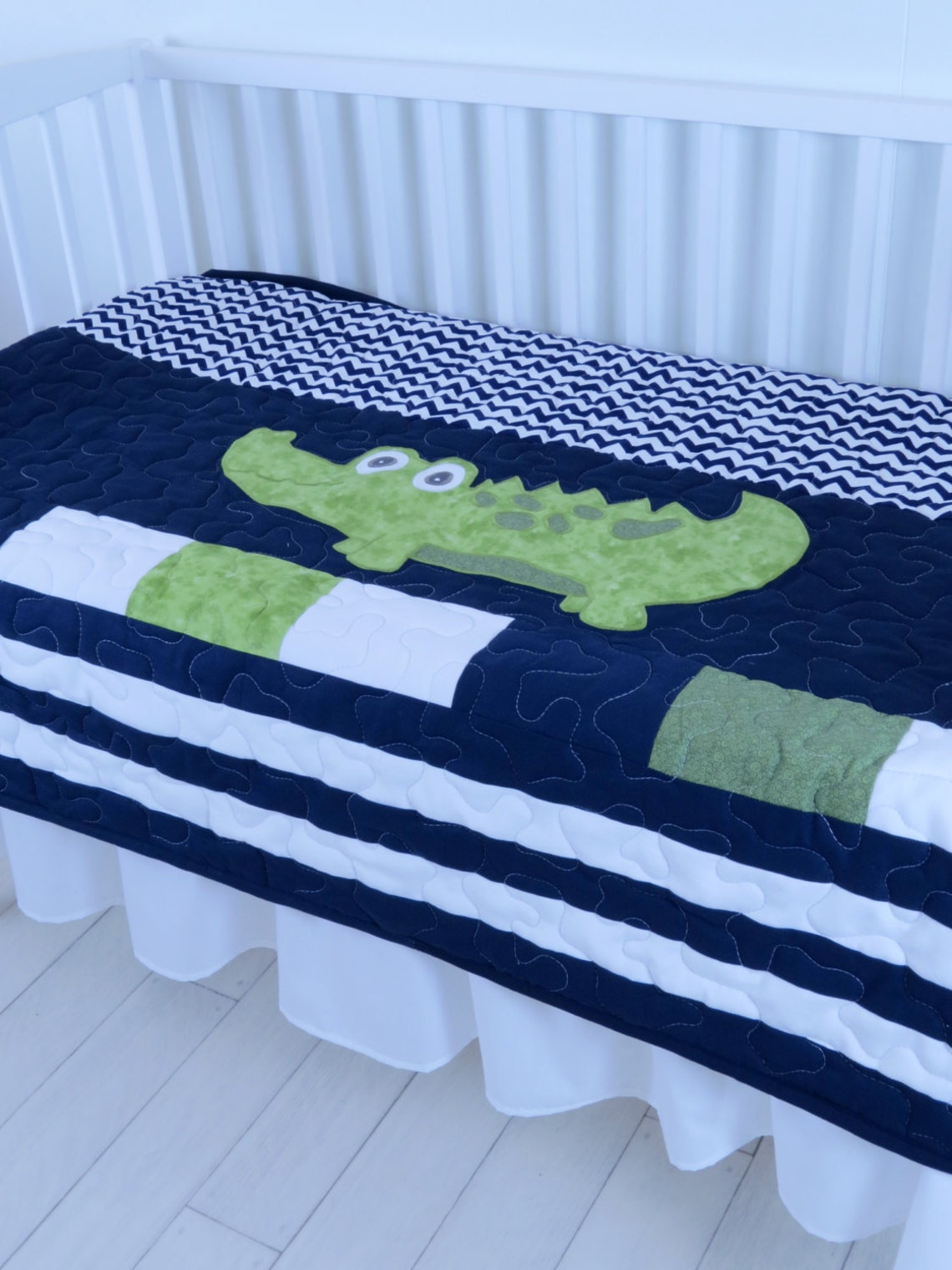 Alligator Blanket, Baby Boy Blanket, Navy Stripes, Preppy Quilt Blanket ...
