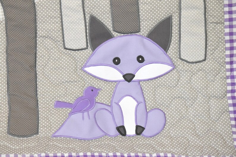 Woodland Blanket, Birch Tree Crib Quilt, Personalized Fox Crib Bedding ...