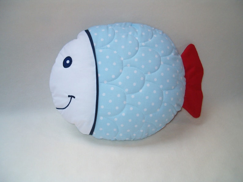 Kids Fish Pillow That's Amore White Blue Red HET | Etsy
