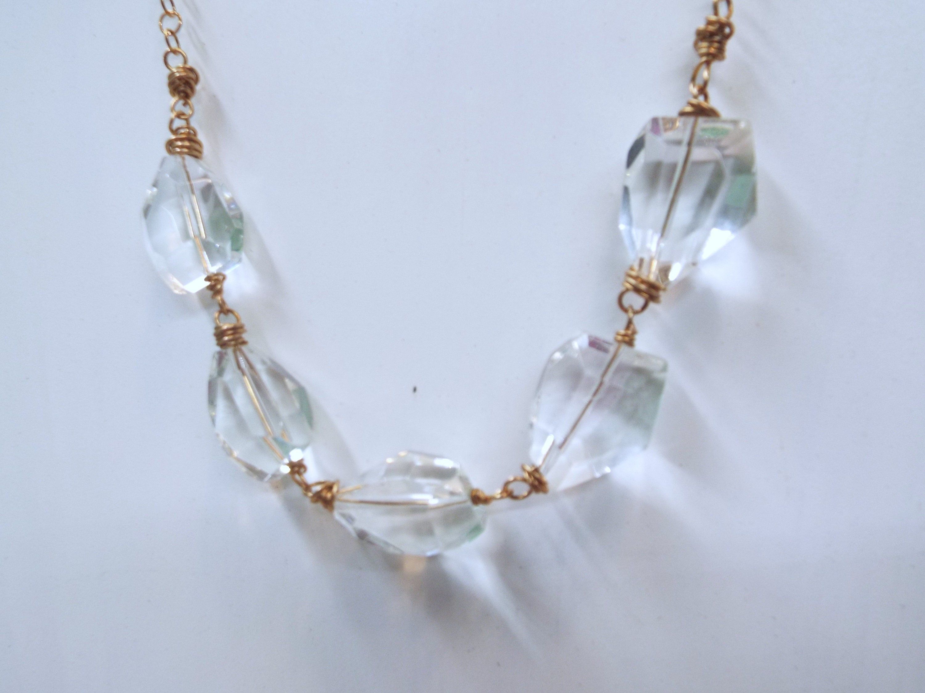 Gem Cut Glass Bead Bold Necklace on Solid Bronze Chain and Messy ...