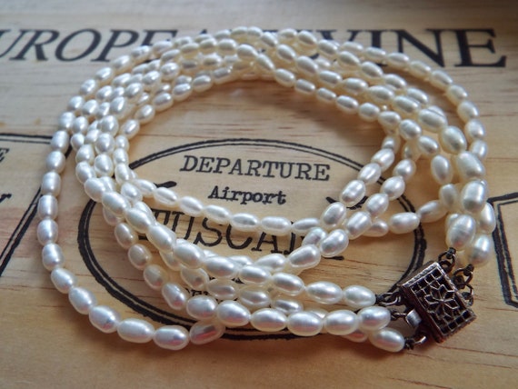 Freshwater Pearl White Triple Strand Estate Necklace Gem