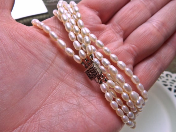 Freshwater Pearl White Triple Strand Estate Necklace Gem