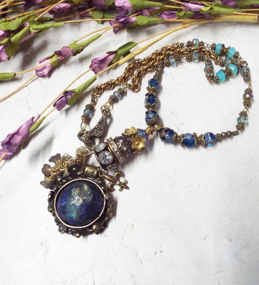 Basha Bead Necklace Renaissance Faire Cosplay Ornate Czech Glass in ...