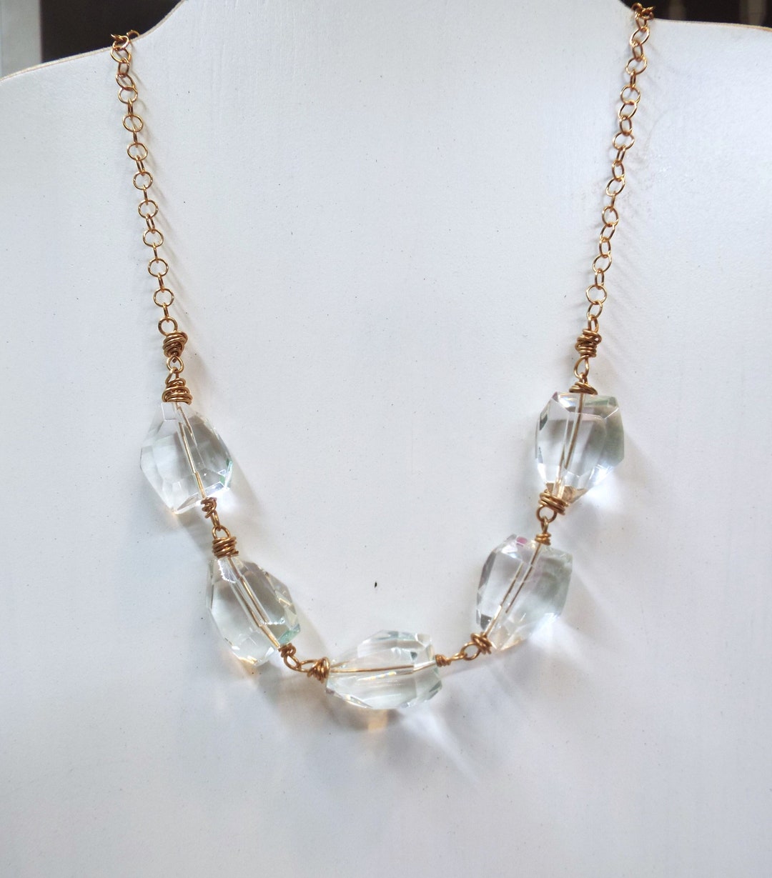 Gem Cut Glass Bead Bold Necklace on Solid Bronze Chain and Messy ...