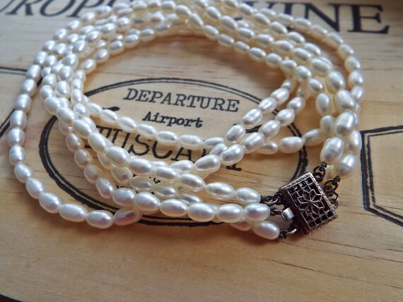 Freshwater Pearl White Triple Strand Estate Necklace Gem