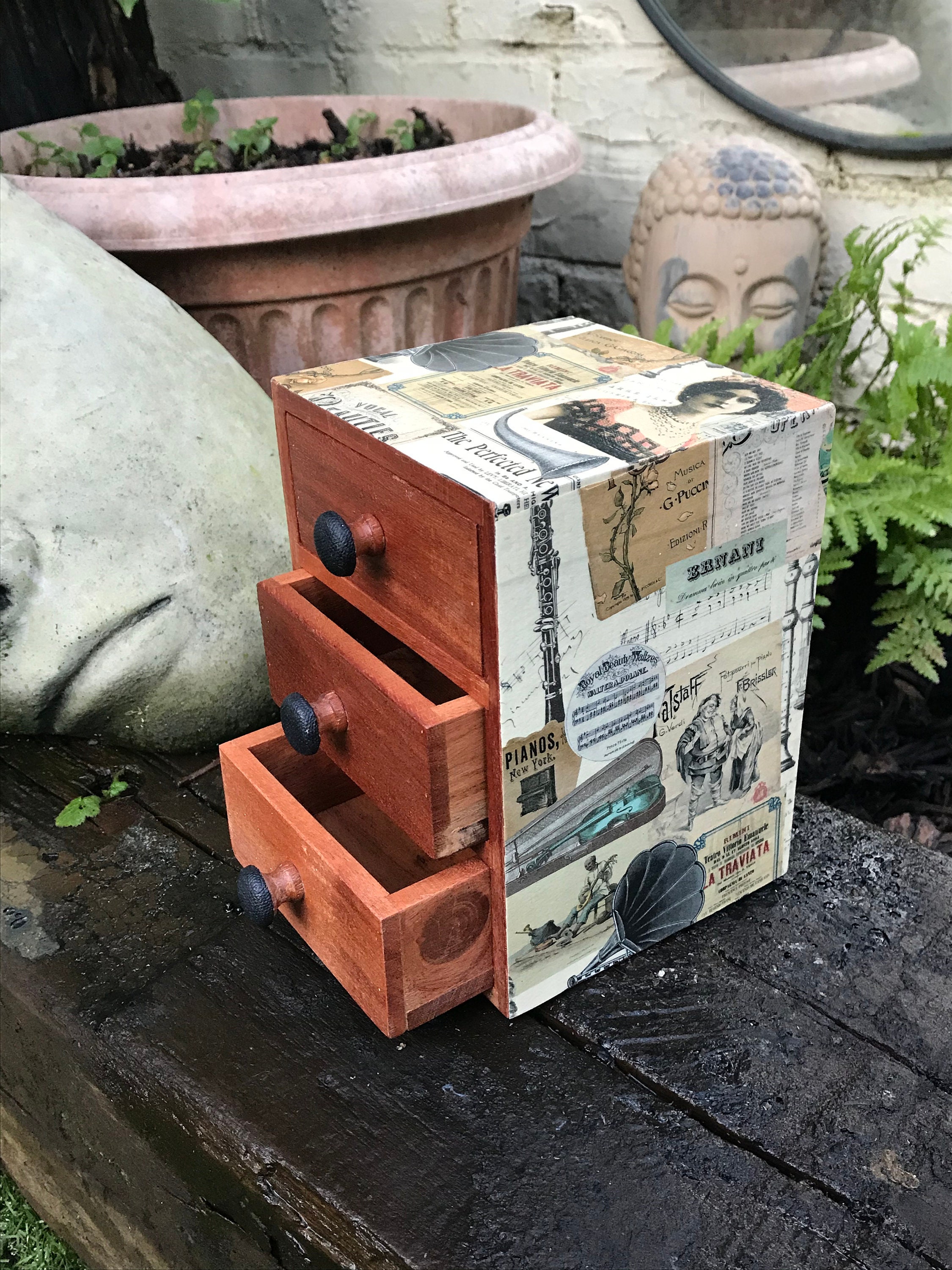 Upcycled Decoupage Brown Cream Vintage Girl Opera Musical Small Solid ...