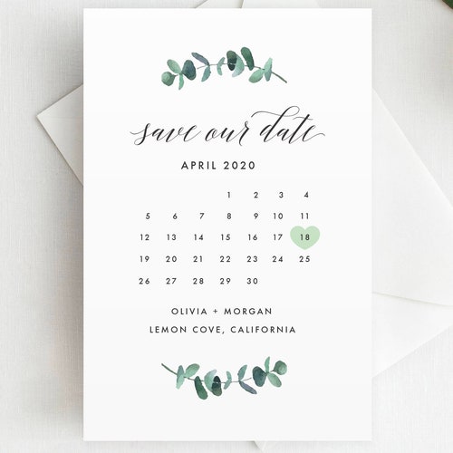 Eucalyptus Calendar Save the Date Template Greenery Save the - Etsy