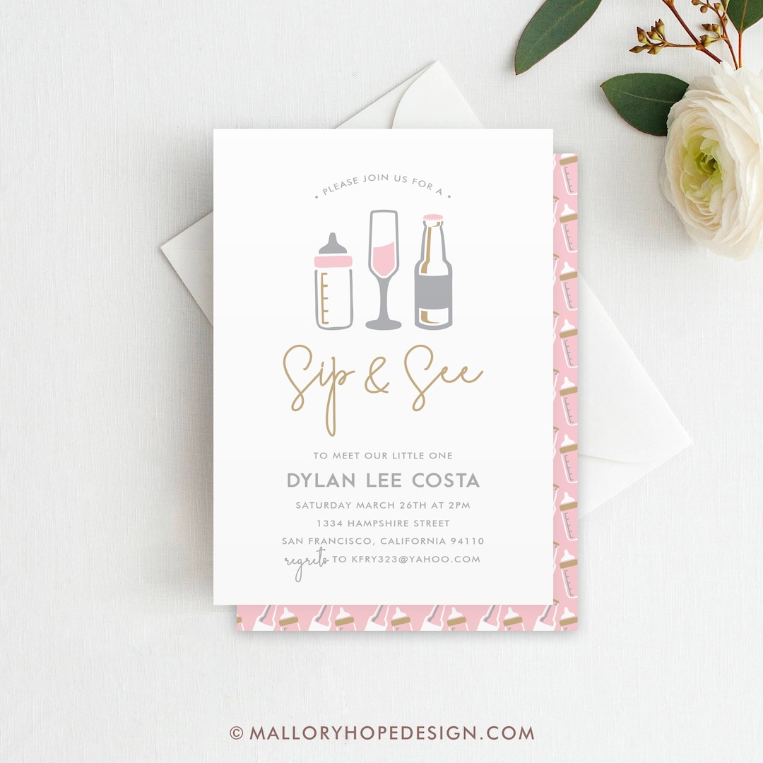 Printed Sip & See Invitation, Sip and See, Sip and See Invite, Sip and ...