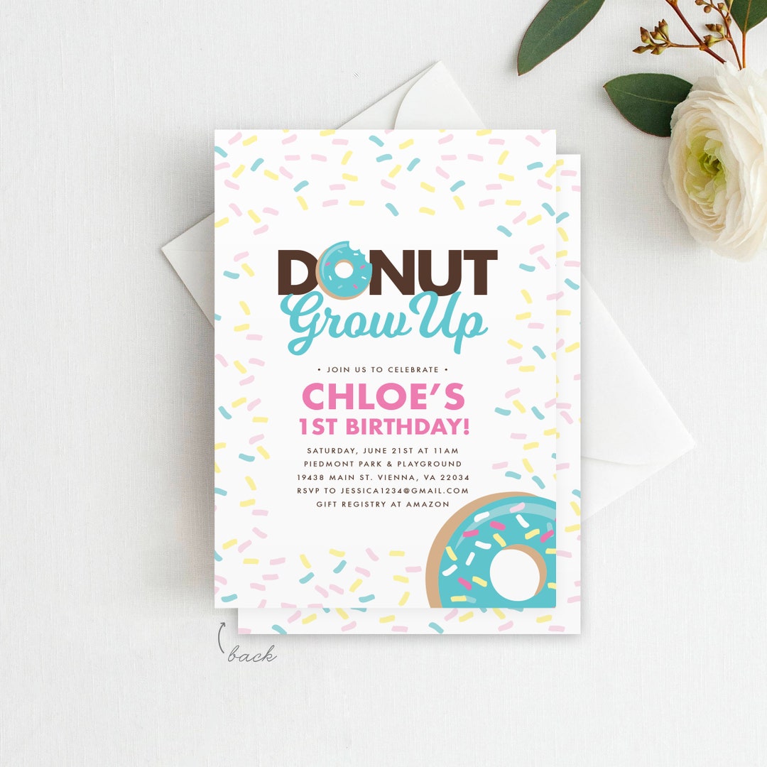 Donut Grow up Invitation Template, Donut Grown up Invitation, Donut 1st ...