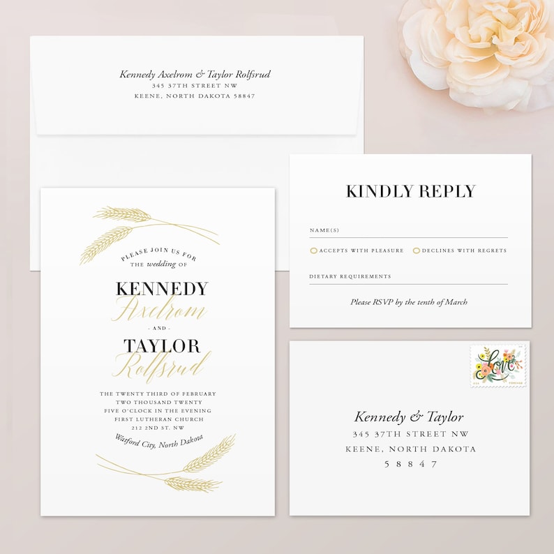 Wheat Wedding Invitation Set: Tuscan Rustic Floral Invites - Etsy