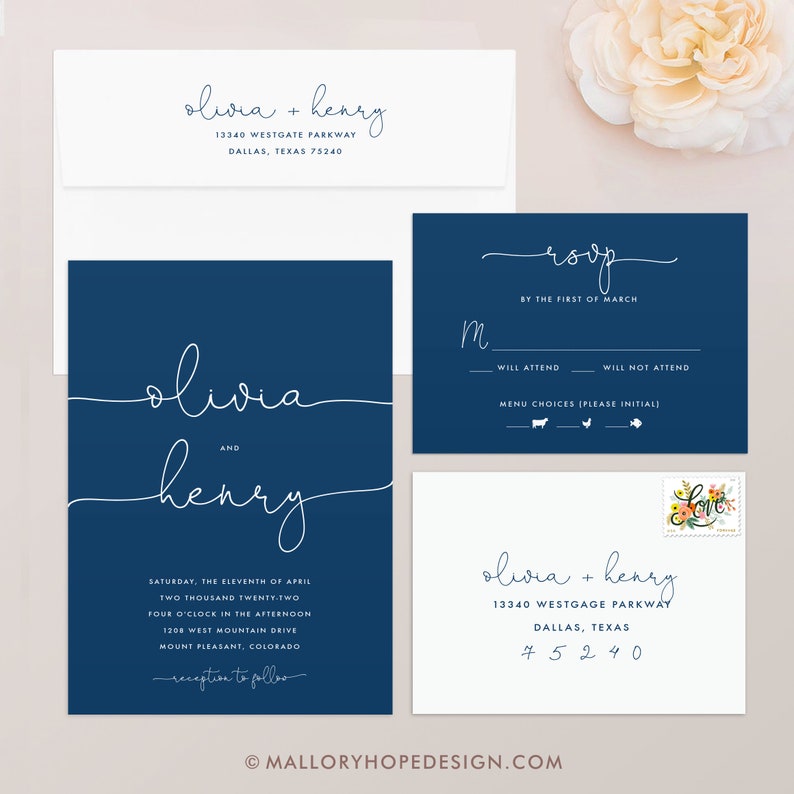 Minimal Wedding Invitation & RSVP Set Simple Wedding - Etsy