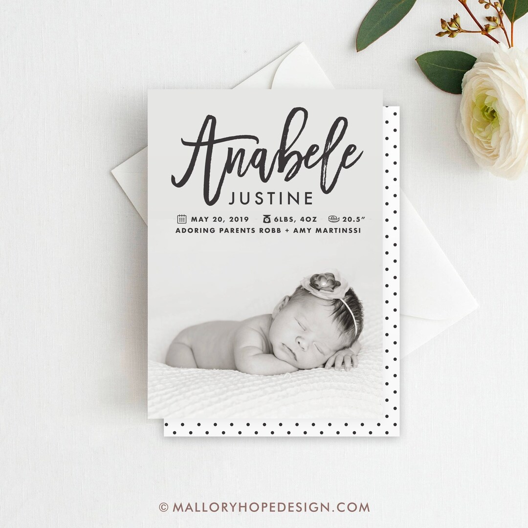 Handwritten Photo Birth Announcement, Minimal Birth Announcement, Boy ...