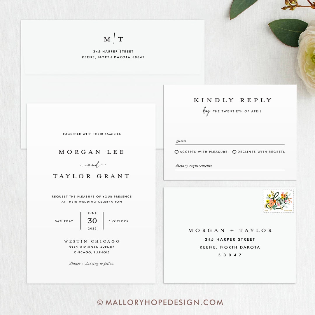 Sophisticated Wedding Invitation Template: Minimalist Design (instant ...