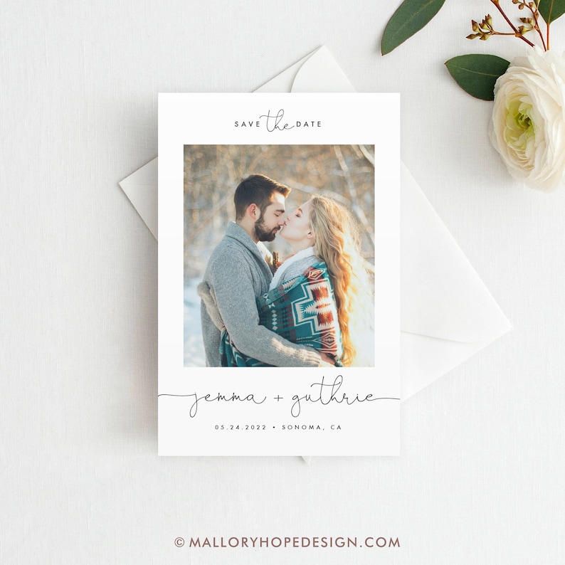 Minimalist Photo Save the Date Card: Modern Wedding Announcement - Etsy