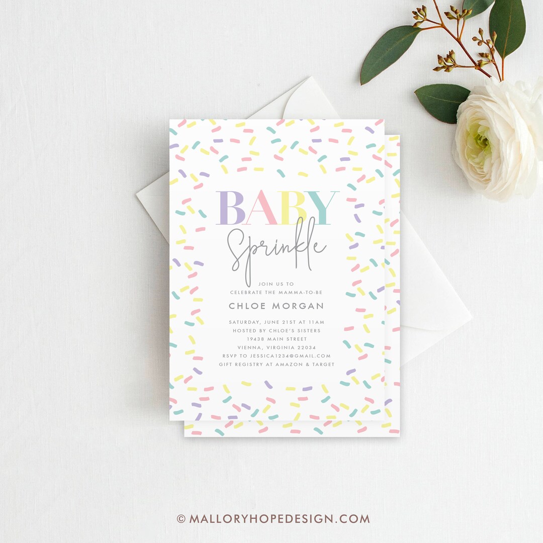 Printed Sprinkle Baby Shower Invitation: Rainbow Confetti Design - Etsy