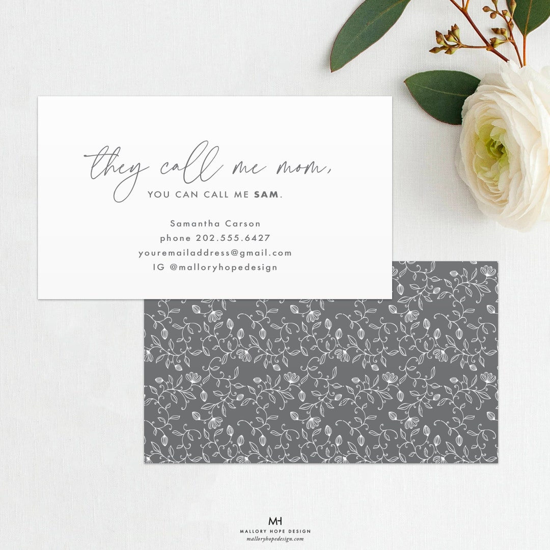 They Call Me Mom Business Card, Calling Card, Mommy Card, Contact Card ...