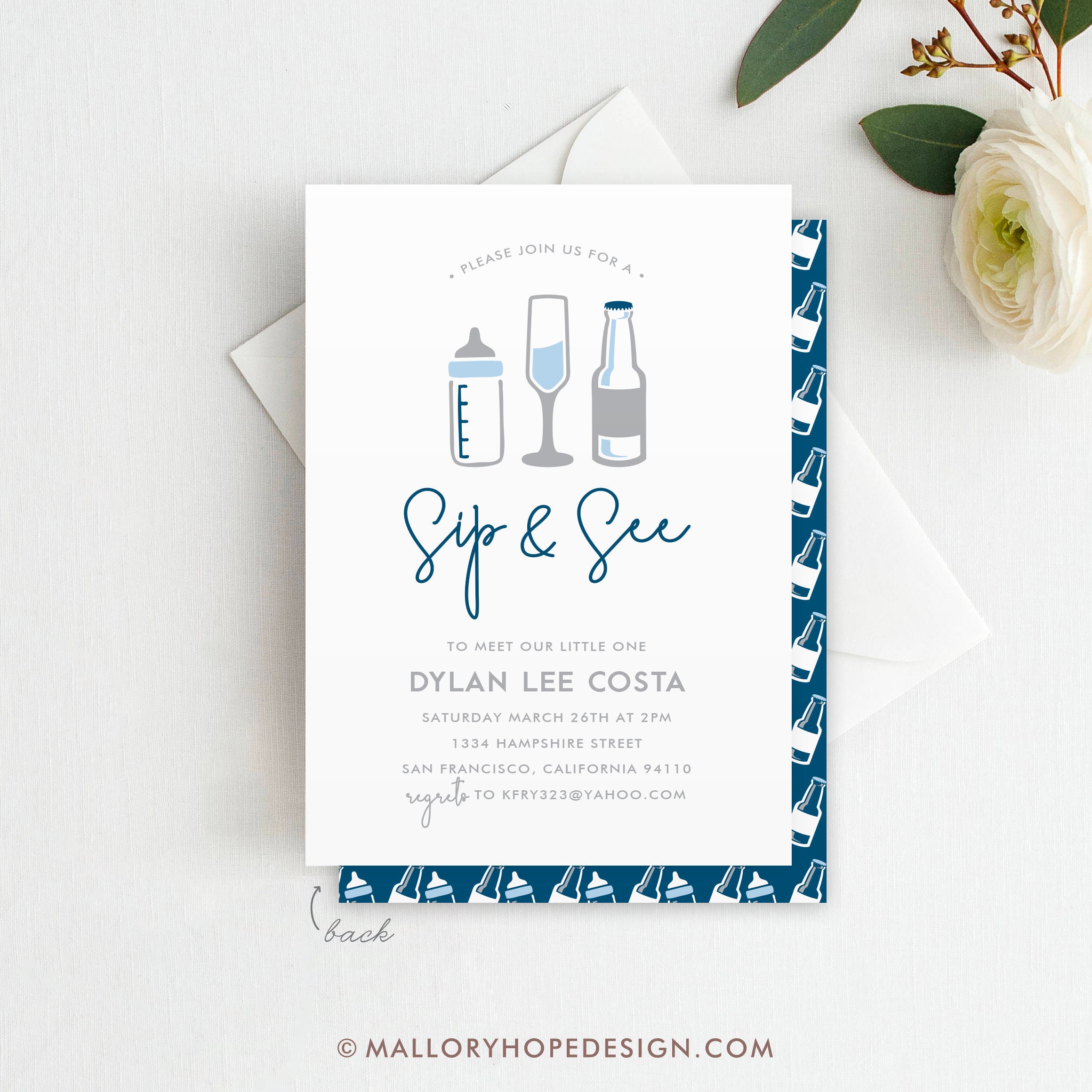 Printed Sip & See Invitation, Sip and See, Sip and See Invite, Sip and ...