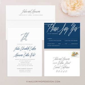Signature Script Wedding Invitation & RSVP Set: Watercolor Calligraphy ...