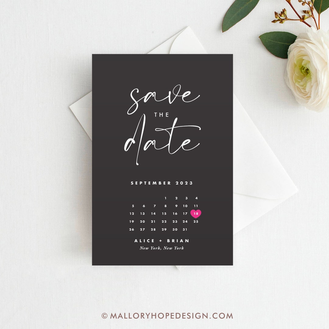 Minimal Save the Date Calendar Template, Modern Save the Date Calendar ...