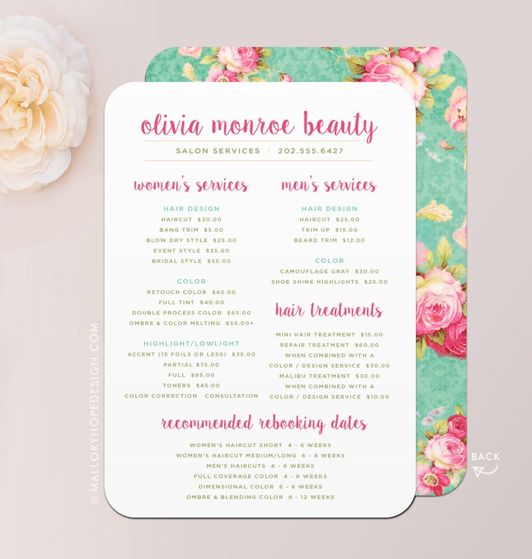 Vintage Floral Hair Stylist or Barber Services Menu Salon - Etsy