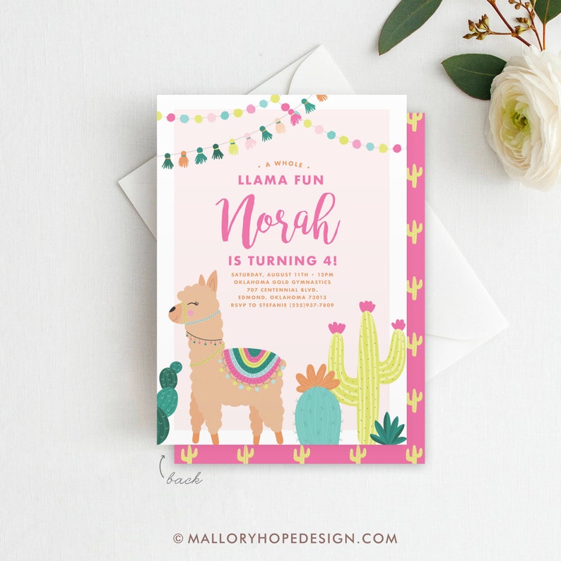 Llama Birthday Invitation Cactus Invitation Llama Birthday - Etsy