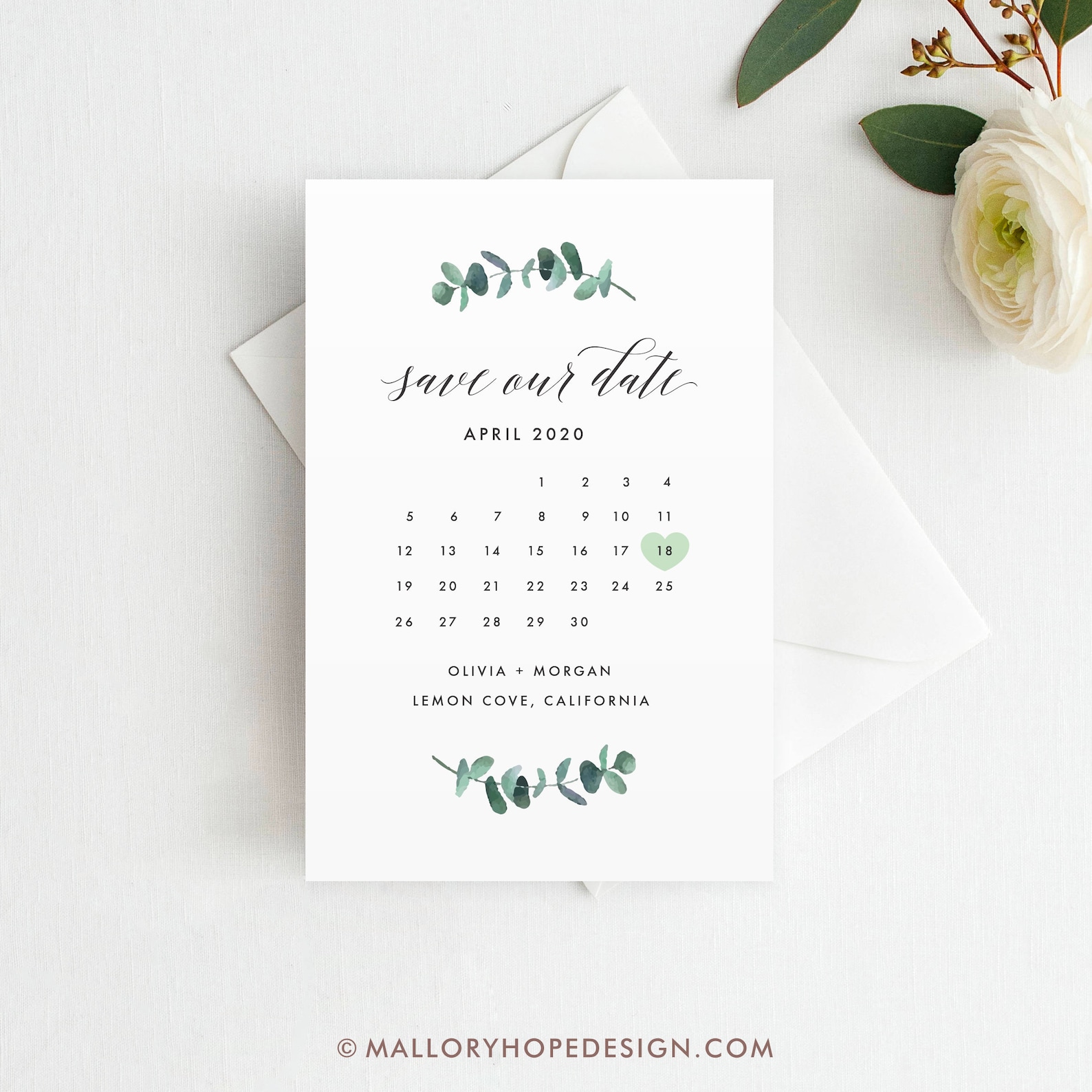 Eucalyptus Calendar Save the Date Template Greenery Save the - Etsy