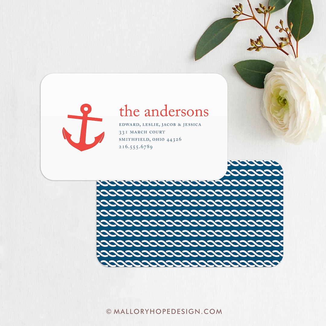 Anchor Business Card Family Contact Card, New England, Nautical ...