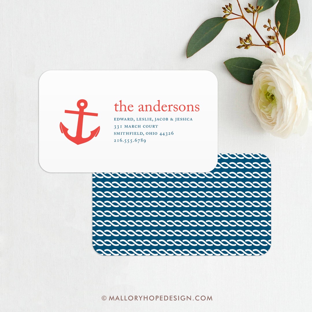 Anchor Nautical Business Card, Family Contact Card - Etsy