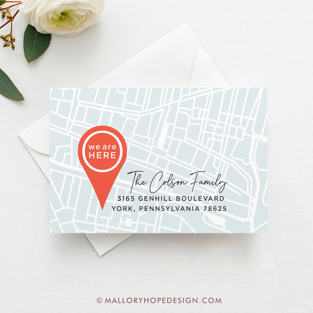 We Are Here Moving Announcement, New Home, Moving Announcement Postcard ...