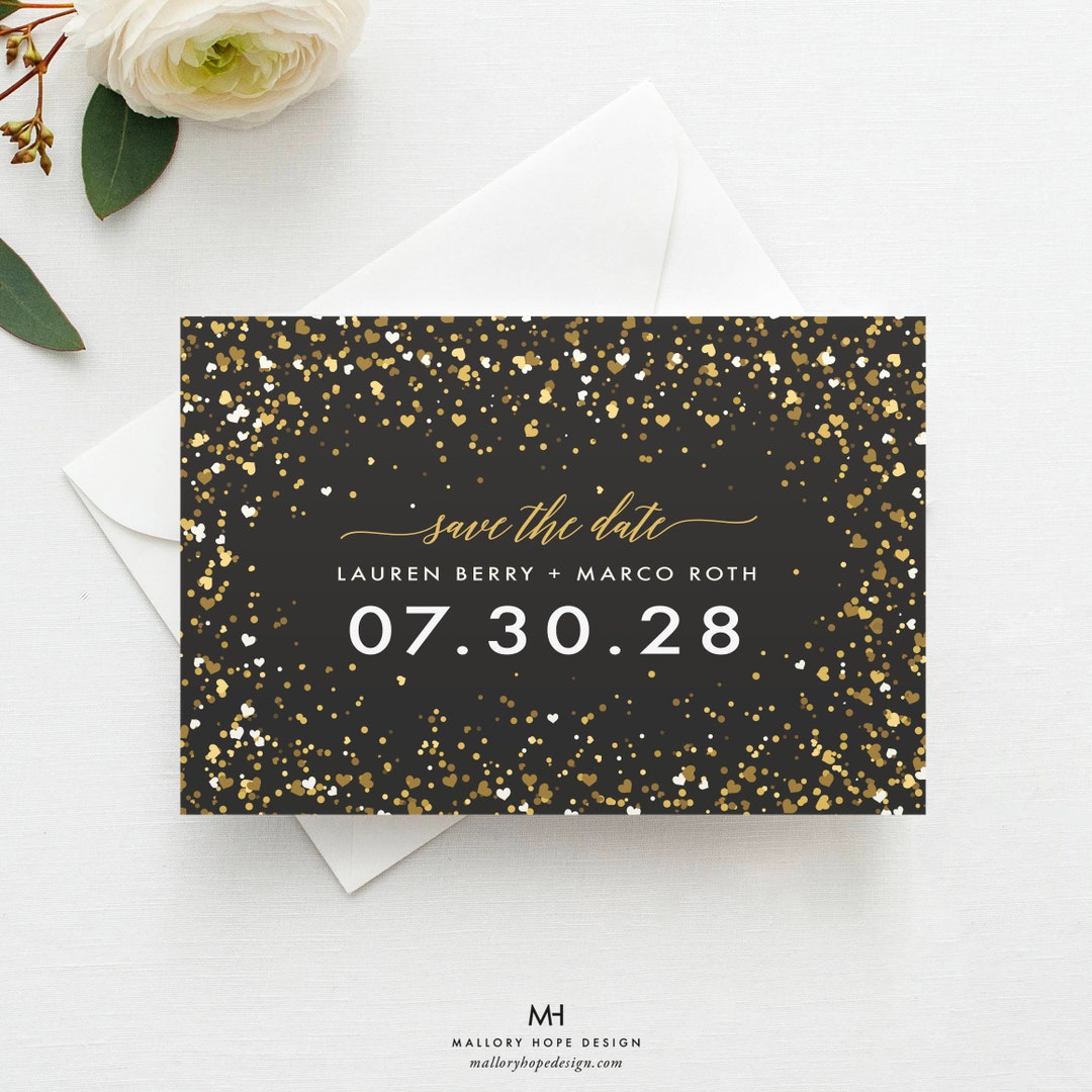 Confetti Save the Date Template: Sparkle Champagne (instant Download ...