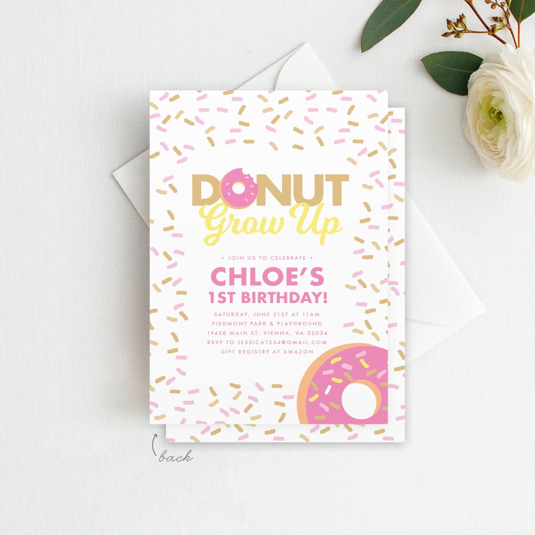 Donut Grow up Birthday Invitation, Donut Grown up Invitation, Donut 1st ...