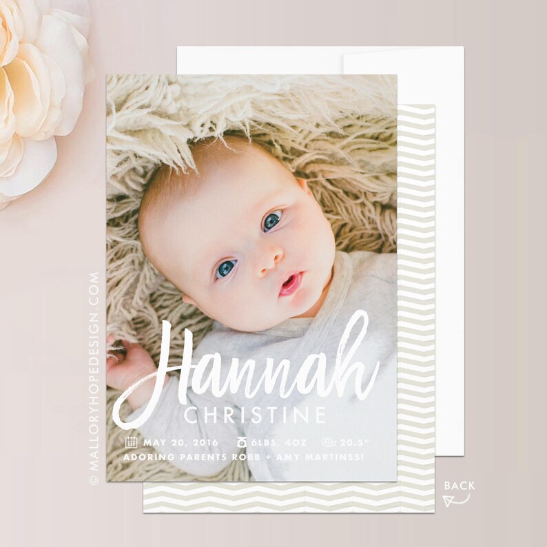 Handwritten Photo Birth Announcement Girl Birth Announcement | Etsy