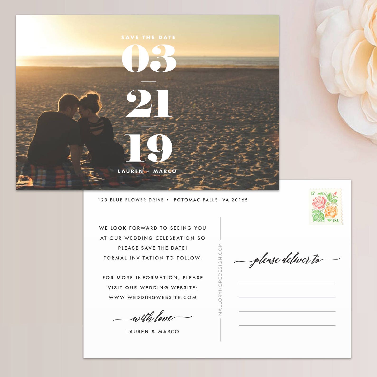 Stacked Date Photo Save the Date Postcard Magnet Flat Card | Etsy