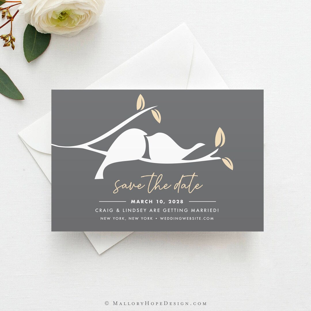 Printed Love Birds Save the Date , Love Birds Postcard, Magnet, Wedding ...