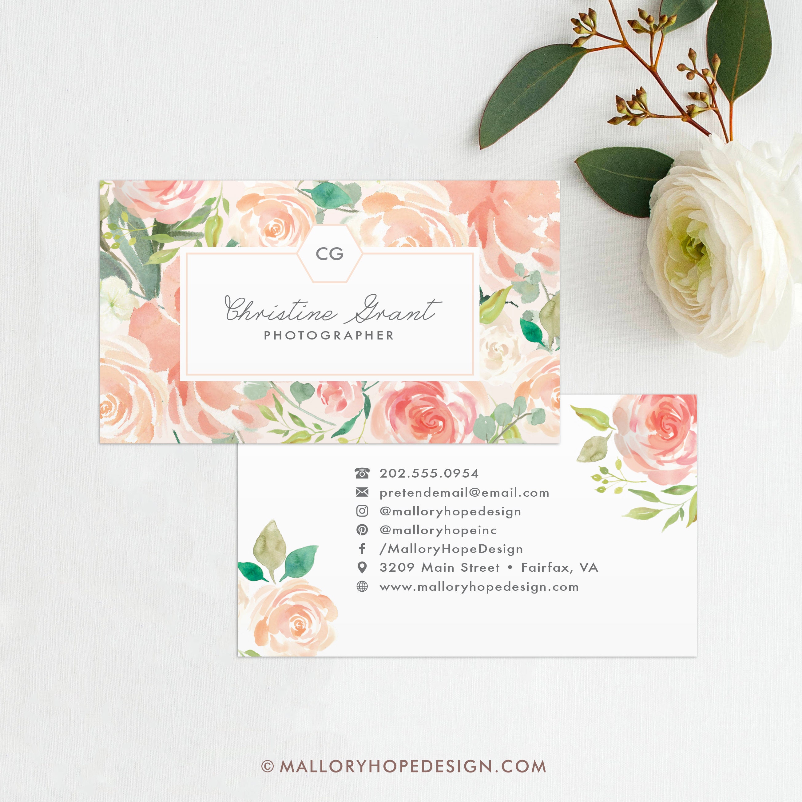 Floral Business Card Small Business Interior Designer Event - Etsy